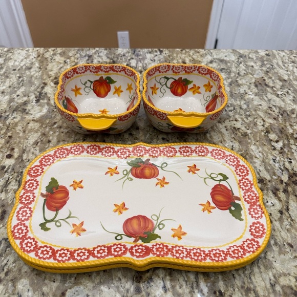 Temp-Tations | Dining | Temptations Floral Pumpkin Dish Set Red Orange ...
